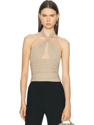 MIMCHIK Piper Knotted Halter Top - Dune