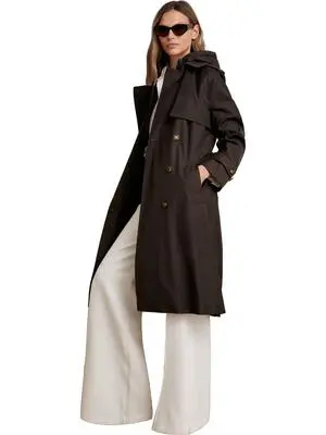 REISS Azura Petite Hooded Insert Trench Coat - Chocolate Brown