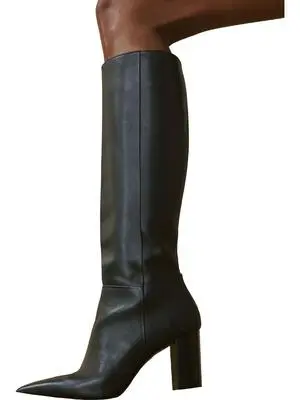 REISS Bianca Leather Knee-high Boots - Black
