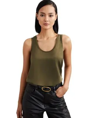 REISS Silk-front Cami Top - Khaki Green
