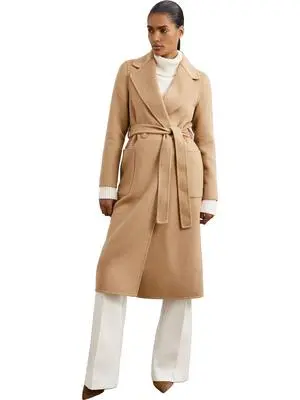 REISS Wool-blend Double-breasted Coat - Camel