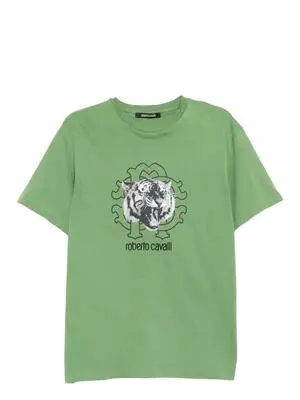 Roberto Cavalli Graphic-print Cotton T-shirt - Green