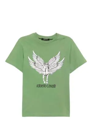 Roberto Cavalli Graphic-print Cotton T-shirt - Green