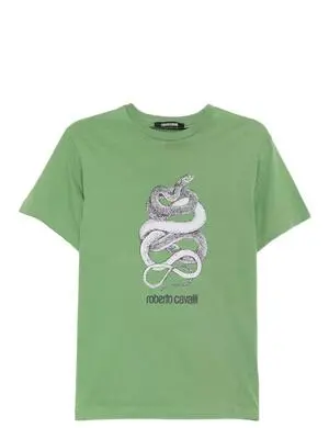 Roberto Cavalli Graphic-print Cotton T-shirt - Green