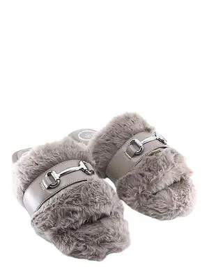 SOLEI SEA Hanni Faux Fur Horsebit Slippers - Neutral