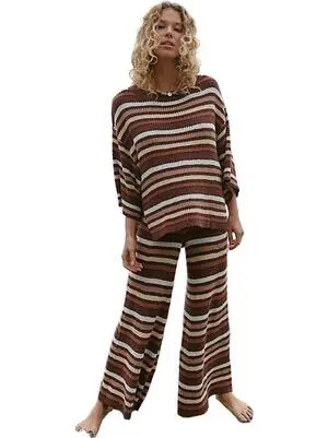 Free People Striped Knit Sweater Set - Chocolate Combo