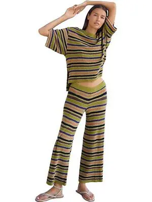 Free People Striped Knit Sweater Set - Citron Combo