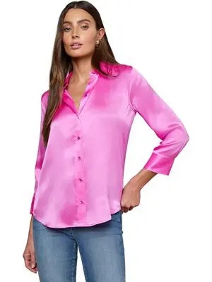 L'Agence Dani Silk Blouse Top - Fuchsia