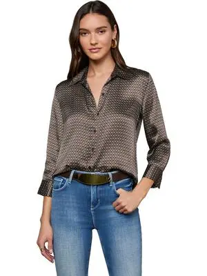 L'Agence Dani Silk Blouse Top - Multi Art Deco Geo