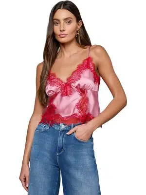 L'Agence Kimber Silk Lace Camisole - Fondant Pink/chili Pepper