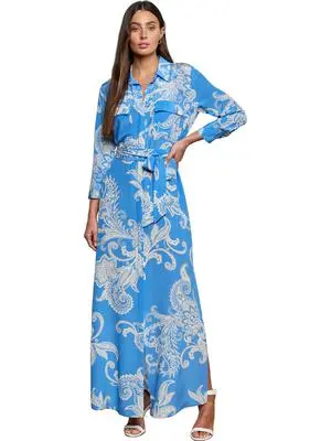 L'Agence Cameron Silk Shirt Dress - Regatta Blue/ivory Large Paisley