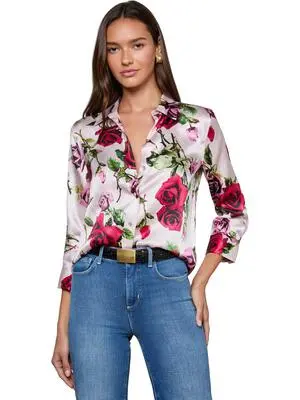 L'Agence Dani Silk Blouse - Pink Multi Romantic Rose