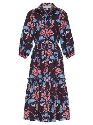 Cara Cara Hutton Printed Midi Shirtdress - Fleur Crest Navy