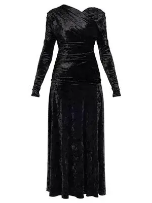 GANNI Velvet Midi Dress With Draping - Black