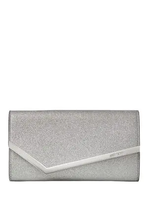 JIMMY CHOO Emmie Glitter Leather Clutch - Silver