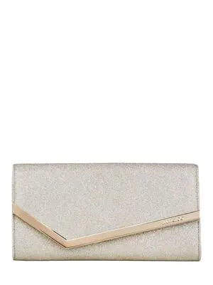 JIMMY CHOO Leather Clutch With Allover Glitter - Silver