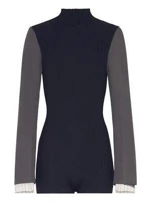 Jean Paul Gaultier Merino Wool Bodysuit With Tailored Sleeves - Navy