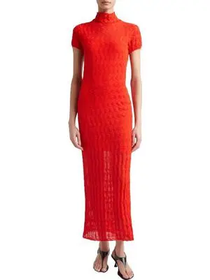 Proenza Schouler Geometric Jacquard Knit Midi Dress - Vermillion