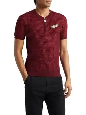 Casablanca Bubble Jacquard Quarter Zip Polo - Burgundy