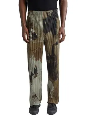 Issey Miyake Pleated Painted Stone Print Pants - Brown