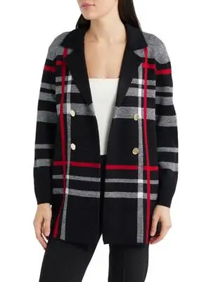 KASPER Plaid Coatigan - Black Multi