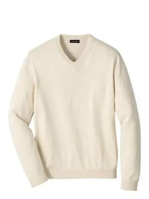 PAUL FREDRICK Supima Cotton V-Neck Sweater Ivory