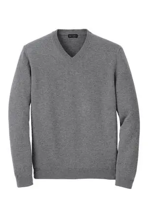 PAUL FREDRICK Supima Cotton V-Neck Sweater Medium Grey