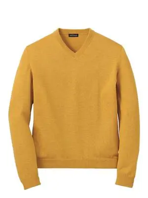 PAUL FREDRICK Supima Cotton V-neck Sweater - Mustard