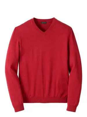 PAUL FREDRICK Supima Cotton V-Neck Sweater Red