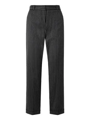 TOM FORD Pinstriped Wool And Cotton-blend Trousers - Black
