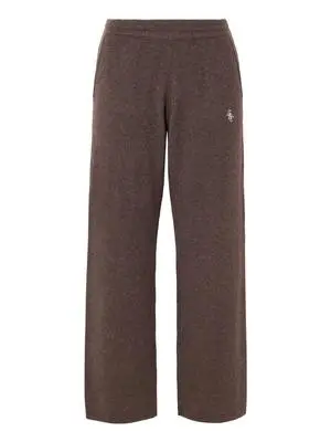 SPORTY & RICH Src Embroidered Cashmere And Wool-blend Pants - Brown