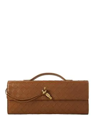 Bottega Veneta Andiamo Long Intrecciato Leather Clutch Brown