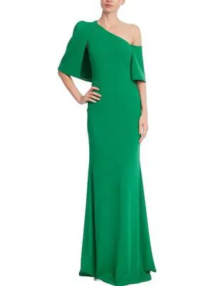 Badgley Mischka One-shoulder Stretch Crepe Trumpet Gown - Green