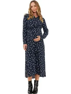 RIPE MATERNITY Spot Shirt Dress - Navy/white