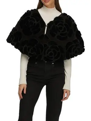 Gorski Floral Embroidered Shearling Stole - Black/black