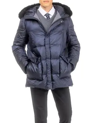 Gorski Apres-ski Jacket With Detachable Genuine Shearling Hood Trim - Navy/black