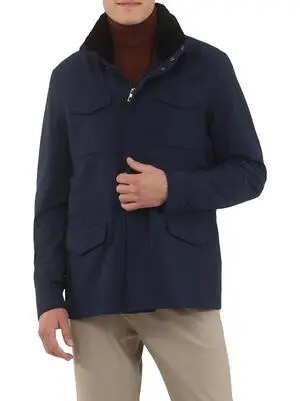 Gorski Storm System Lined Jacket With Detachable Genuine Shearling Collar - Navy/black
