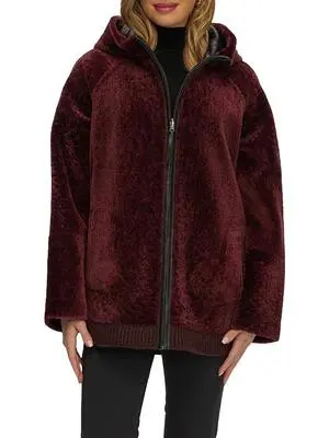 Gorski Reversible Textured Genuine Shearling Zip Parka With Ribbed Hem - Burgundy/black