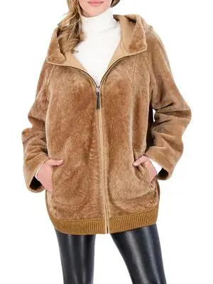 GORSKI Reversible Textured Genuine Shearling Zip Parka With Ribbed Hem