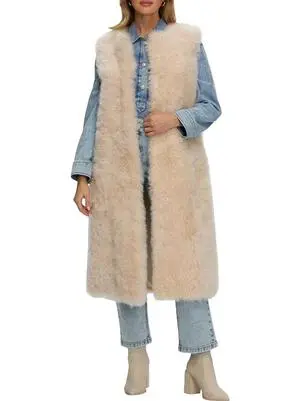 Gorski Genuine Shearling Collarless Long Vest - Light Beige