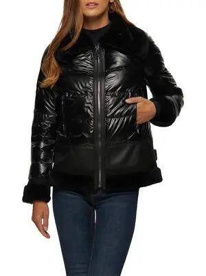 Gorski Quilted Jacket With Genuine Shearling Trim - Black/black