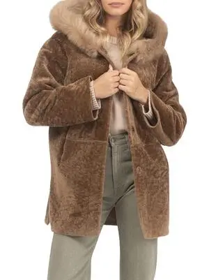 Gorski Reversible Textured Genuine Shearling Parka With Genuine Shearling Trim - Camel/camel