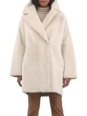 Gorski Genuine Shearling Reversible Jacket With Embroidered Trim Cream/cream