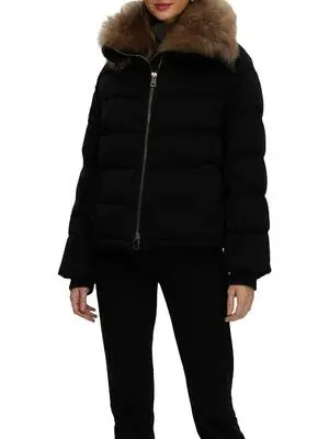 Gorski Cashmere Down Jacket With Shearling Collar - Black/light Brown