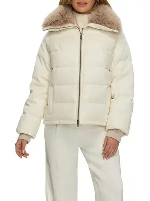 Gorski Cashmere Down Jacket With Shearling Collar - Ivory/taupe