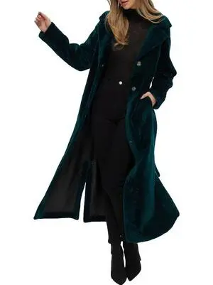 Gorski Reversible Genuine Shearling Coat With Side Slits - Emerald/black