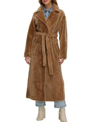 Gorski Reversible Genuine Shearling Coat With Side Slits - Latte/latte