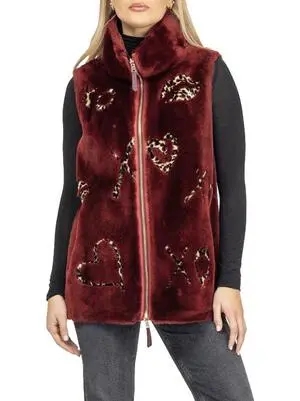 Gorski Reversible Genuine Shearling Zipper Vest - Wine/xo Lprd
