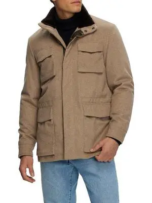 Gorski Fabric Jacket With Genuine Shearling Collar - Light Brown
