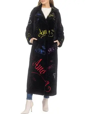 Gorski Genuine Shearling Embroidered Coat - Black Multi